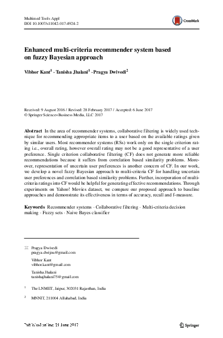 (PDF) Enhanced multi-criteria recommender system based on fuzzy Bayesian approach