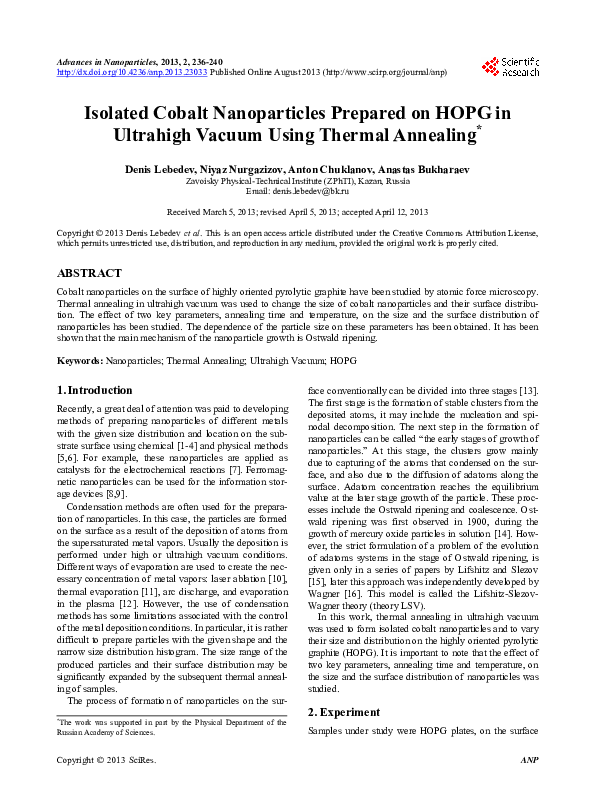 (PDF) Isolated Cobalt Nanoparticles Prepared on HOPG in Ultrahigh Vacuum Using Thermal Annealing