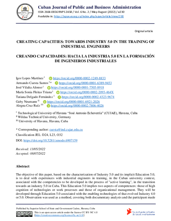 (PDF) Creating Capacities: Towards Industry 5.0 in the Training of ...