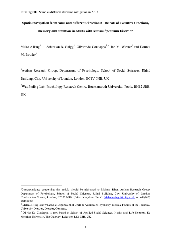 Pdf Spatial Navigation From Same And Different Directions The Role Of Executive Functions