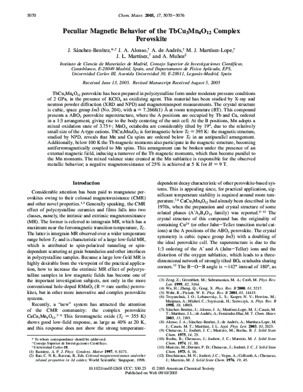 (PDF) Peculiar Magnetic Behavior of the TbCu 3 Mn 4 O 12 Complex ...