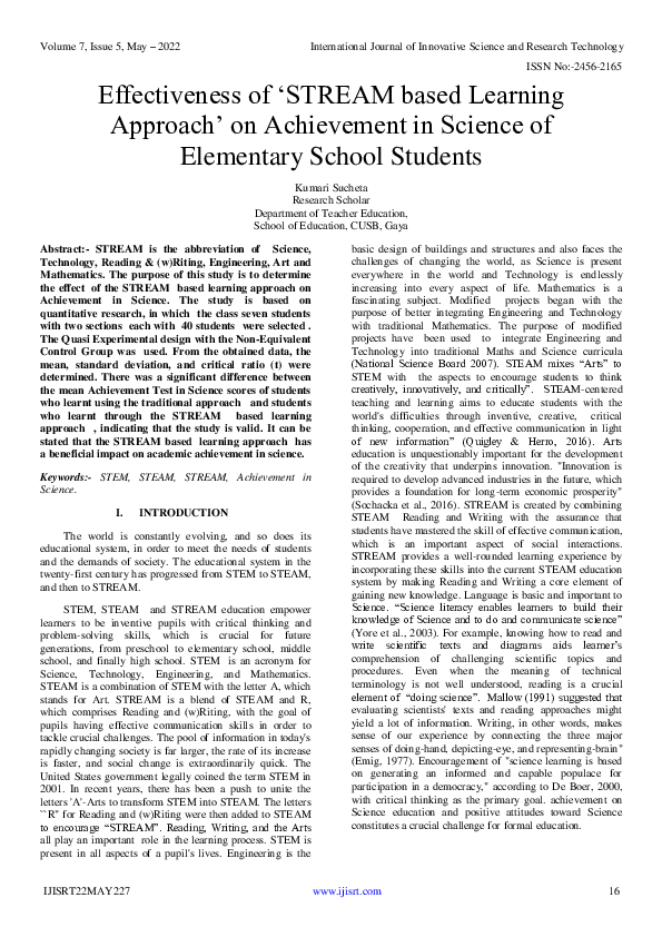 (PDF) STREAM is the abbreviation of Science, Technology, Reading & (w ...