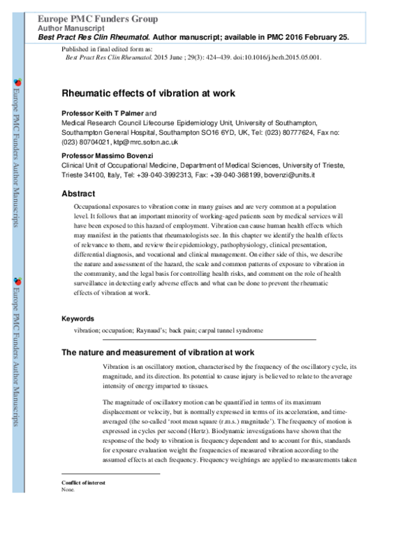 (PDF) Rheumatic effects of vibration at work
