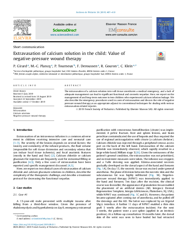 (PDF) Extravasation of calcium solution in the child: Value of negative ...