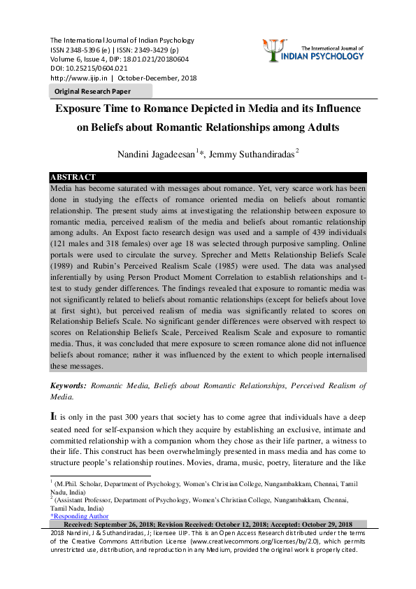 (PDF) Exposure Time to Romance Depicted in Media and its Influence on ...