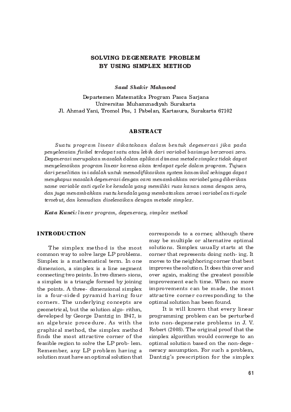 (PDF) Solving Degenerate Problem by Using Simplex Method