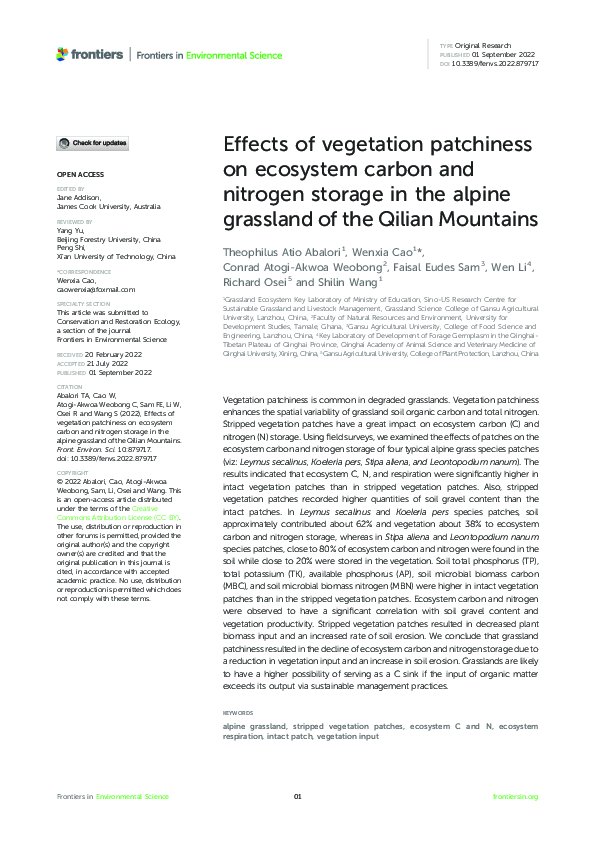 (PDF) Effects of vegetation patchiness on ecosystem carbon and nitrogen ...