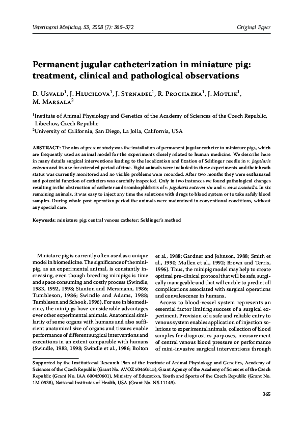 (PDF) Permanent jugular catheterization in miniature pig: treatment ...