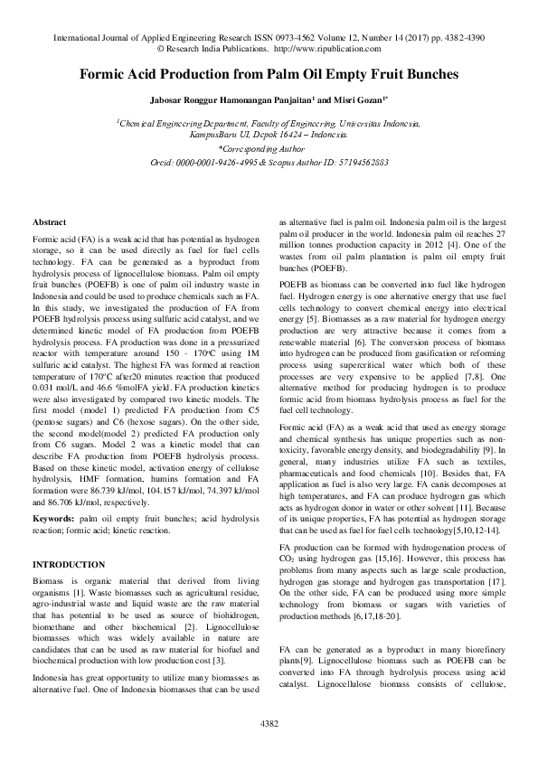 (PDF) Formic Acid Production from Palm Oil Empty Fruit Bunches