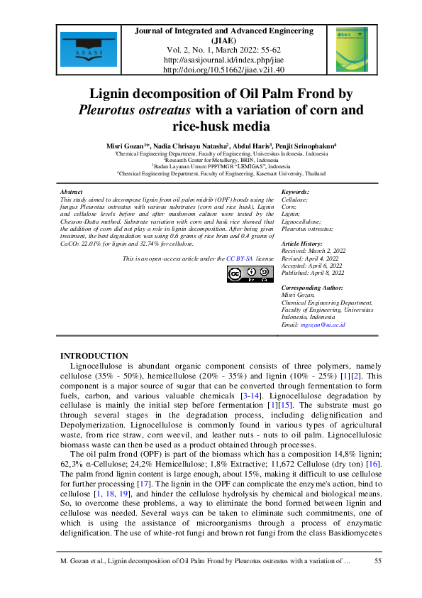 (PDF) Lignin decomposition of Oil Palm Frond by Pleurotus ostreatus ...