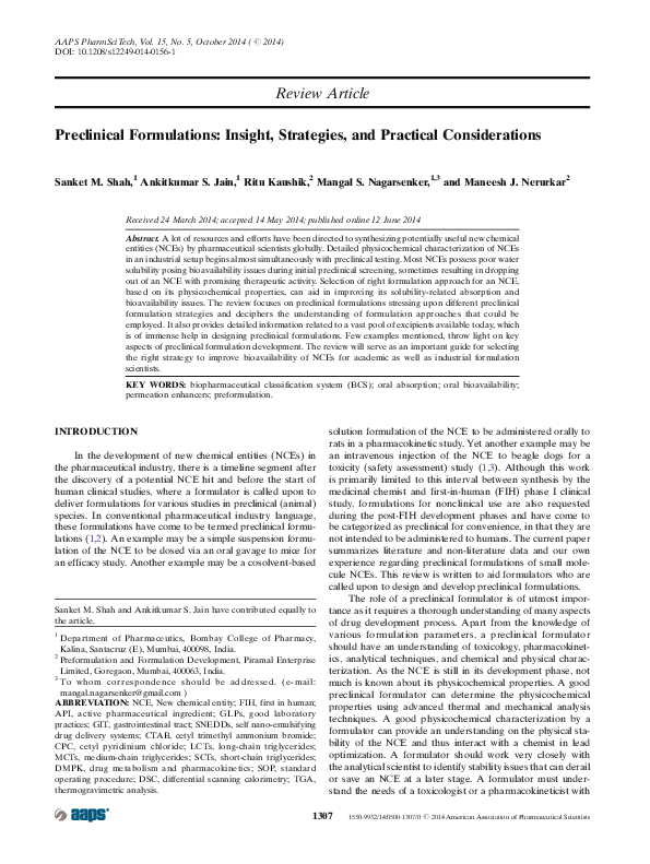 (PDF) Preclinical Formulations: Insight, Strategies, and Practical ...