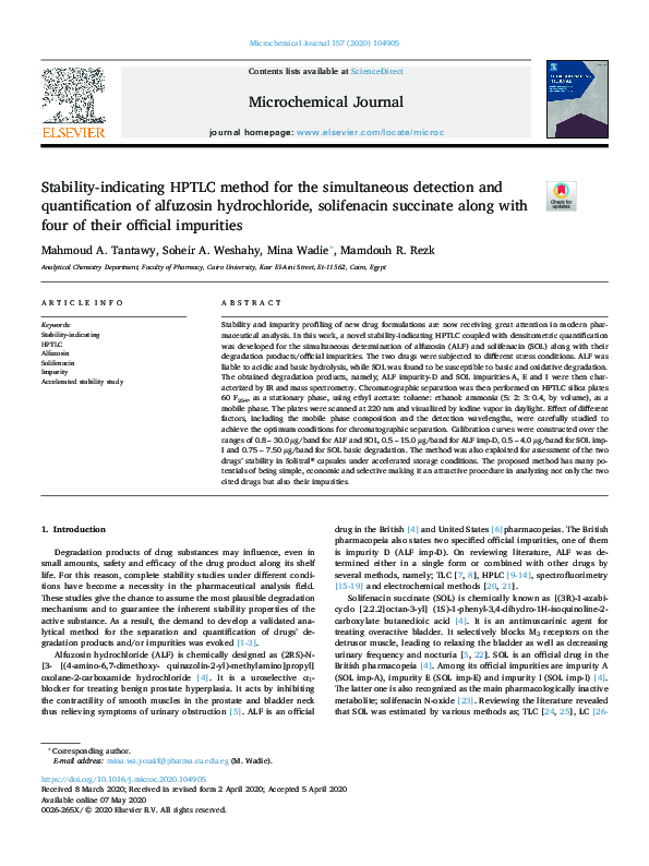 (PDF) Stability-Indicating HPTLC Method for Simultaneous Determination of Ezetimibe and Simvastatin