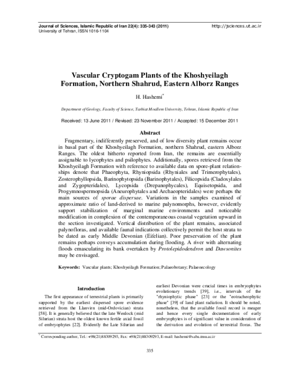 (PDF) Vascular Cryptogam Plants of the Khoshyeilagh Formation, Northern ...