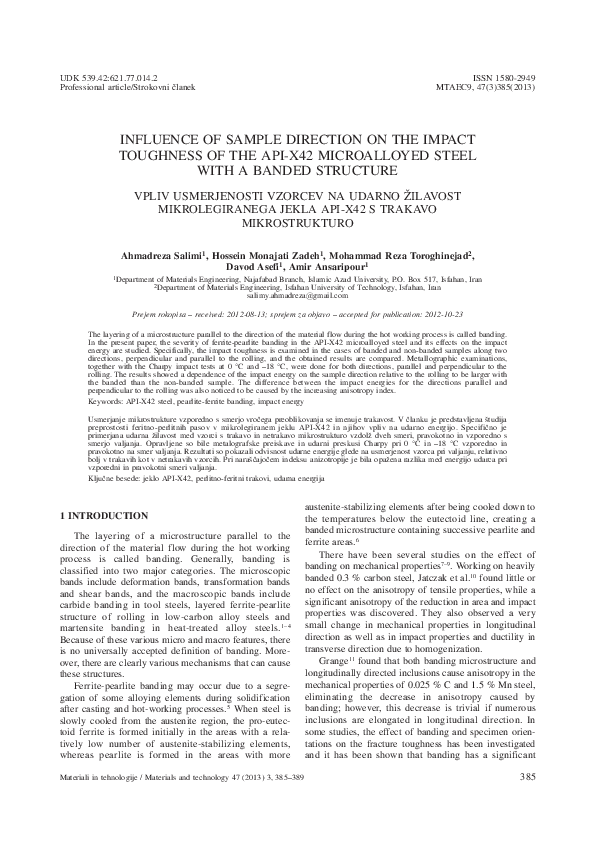 (PDF) Influence of Sample Direction on the Impact Toughness of the API ...