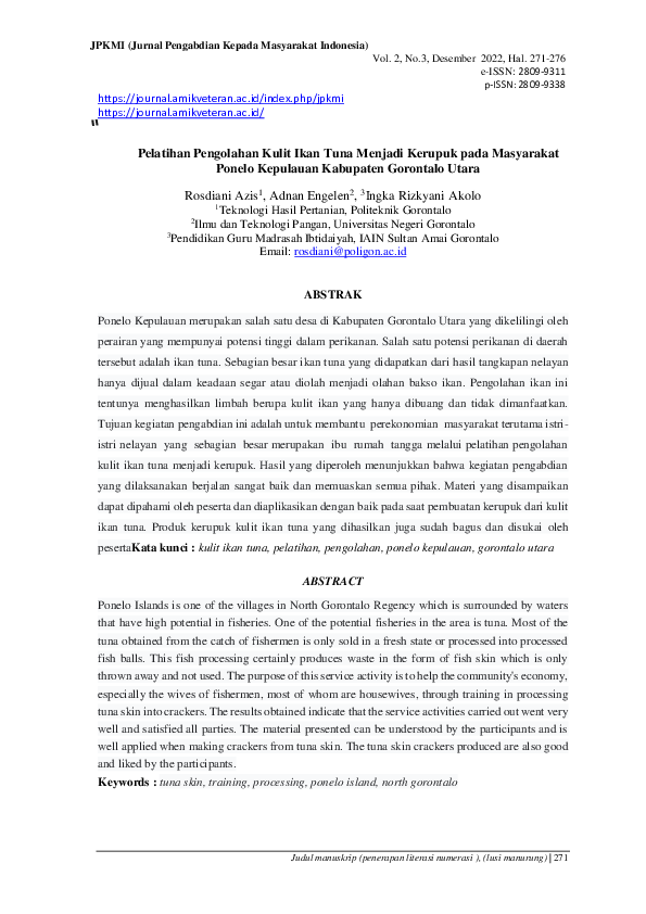 (PDF) Pelatihan Pengolahan Kulit Ikan Tuna Menjadi Kerupuk pada Masyarakat Ponelo Kepulauan ...