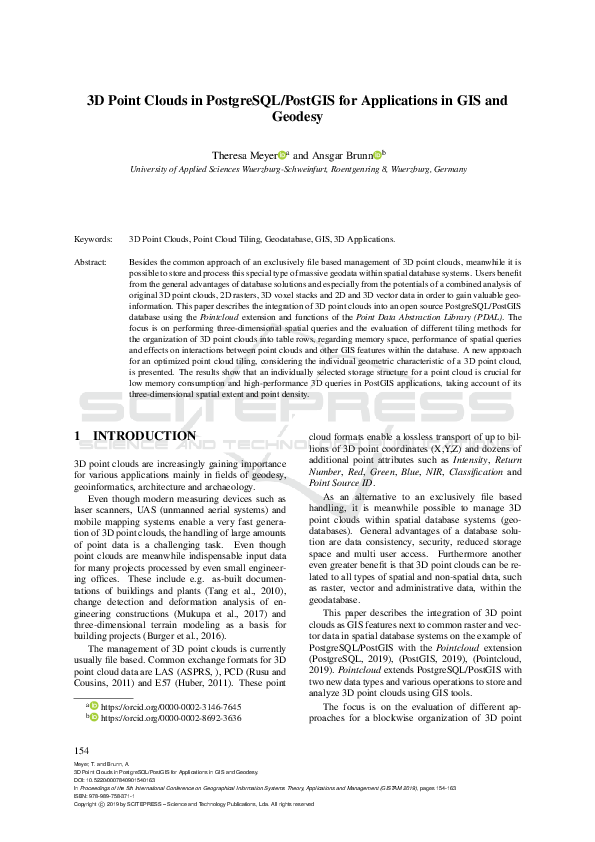 (PDF) 3D Point Clouds in PostgreSQL/PostGIS for Applications in GIS and Geodesy
