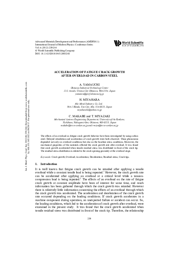 (PDF) Acceleration of Fatigue Crack Growth After Overload in Carbon Steel