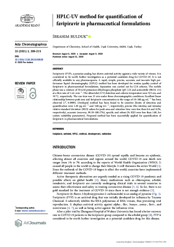 Pdf Hplc Uv Method For Quantification Of Favipiravir In