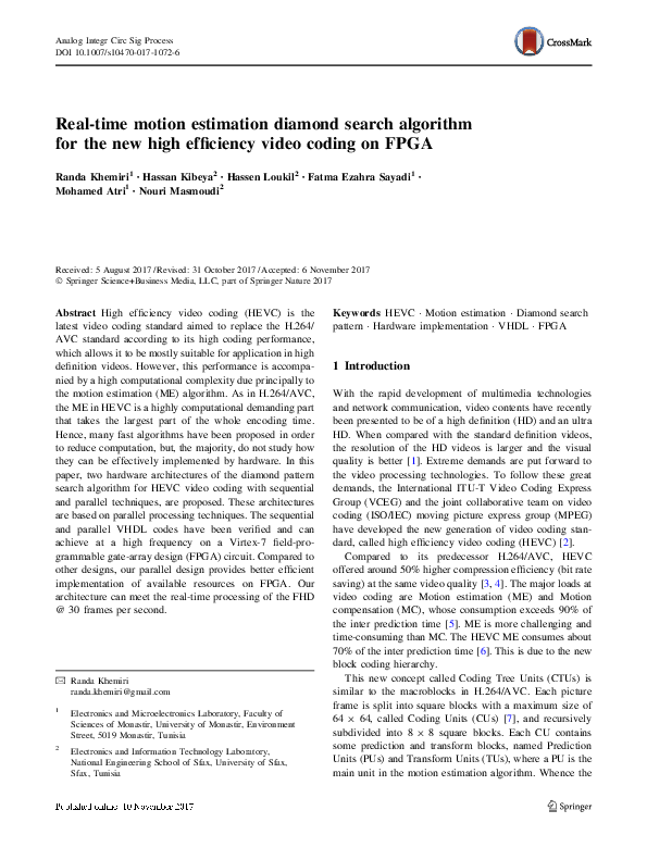 Pdf Real Time Motion Estimation Diamond Search Algorithm For The New