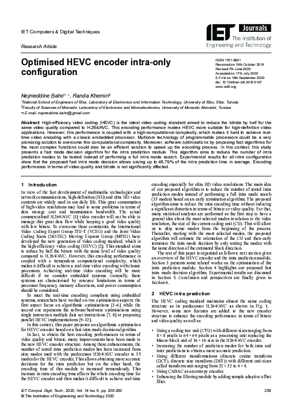 (PDF) Optimised HEVC encoder intra‐only configuration