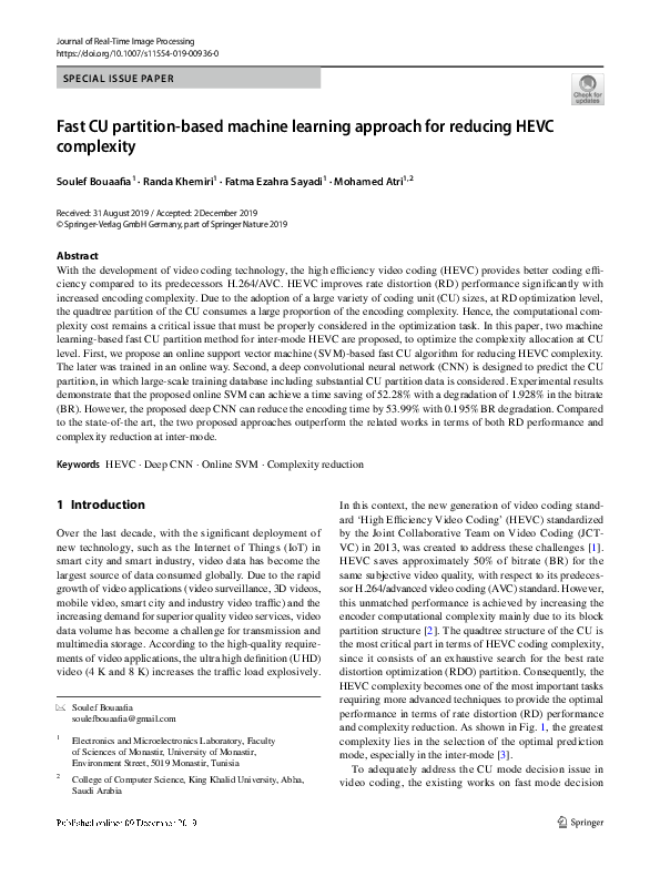 (PDF) Fast CU partition-based machine learning approach for reducing ...