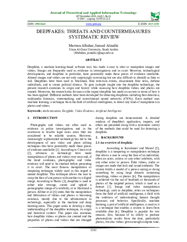 Pdf Deepfakes Threats And Countermeasures Systematic Review
