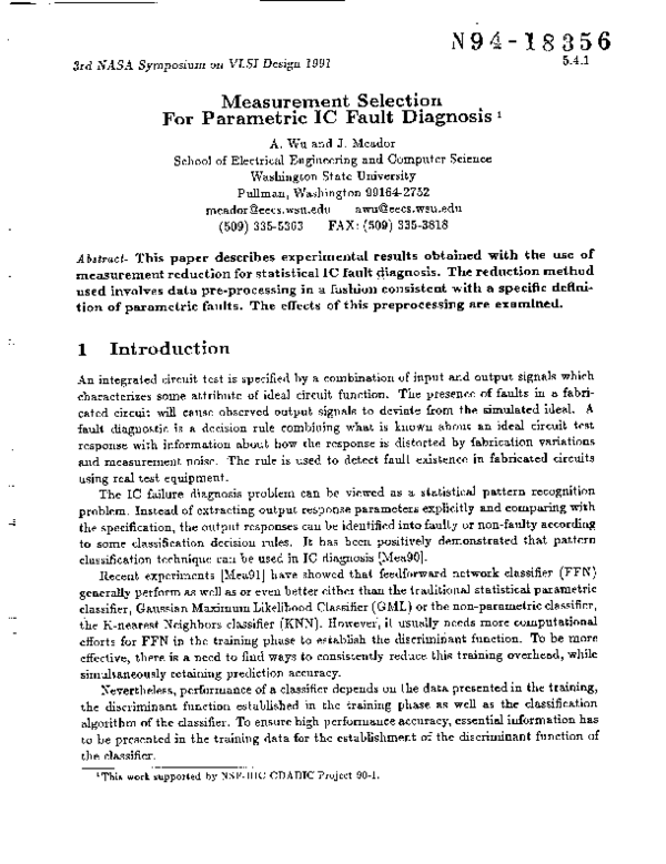 (PDF) Measurement selection for parametric IC fault diagnosis