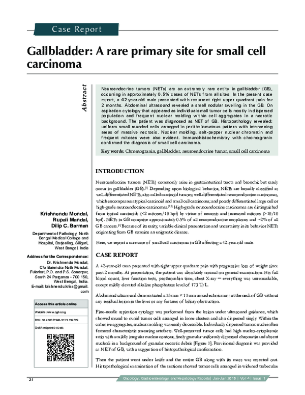(PDF) Gallbladder: A rare primary site for small cell carcinoma