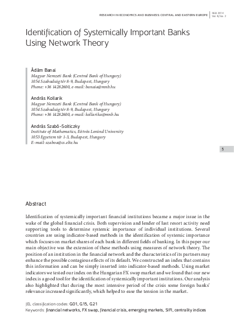 (PDF) Identification of Systemically Important Banks Using Network Theory