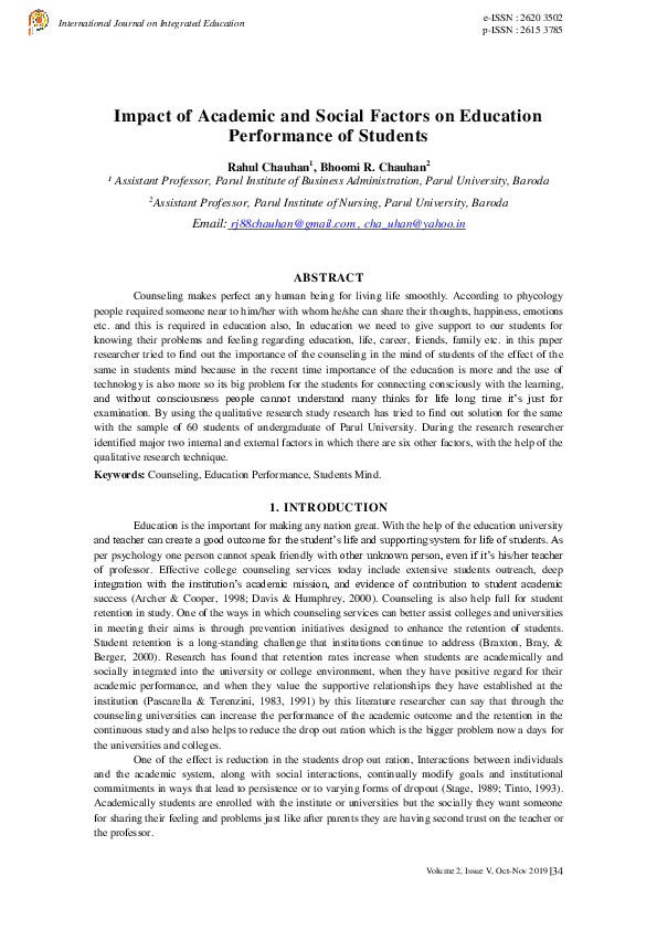 (PDF) Impact of Academic and Social Factors on Education Performance of ...