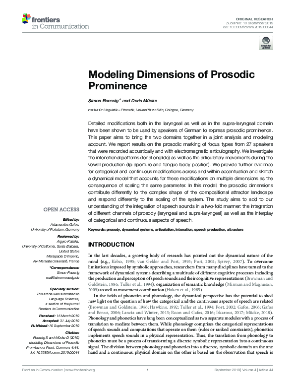(PDF) Modeling Dimensions of Prosodic Prominence
