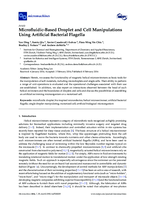 Pdf Magnetic Microswimmers For Droplet Manipulation