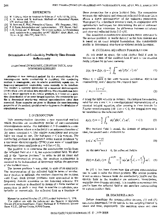 (PDF) Determination of conductivity profiles by time-domain reflectometry