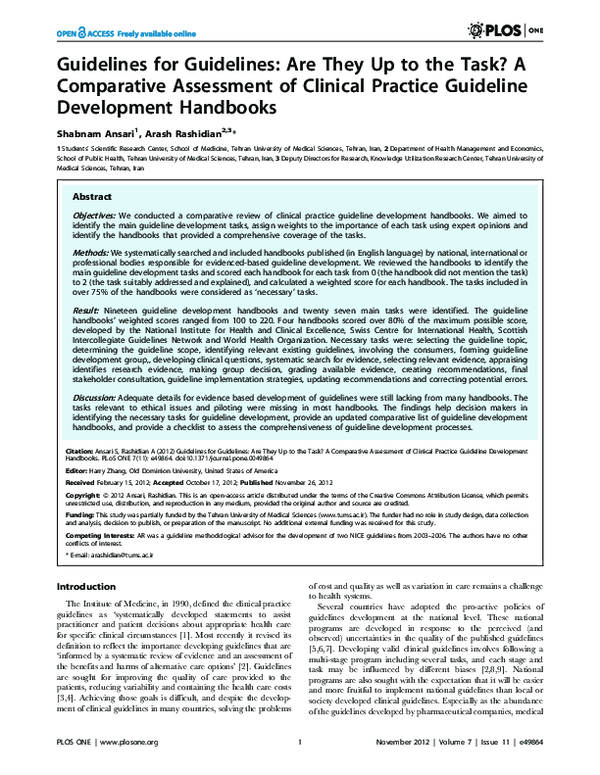 (PDF) Guidelines for Guidelines: Are They Up to the Task? A Comparative ...