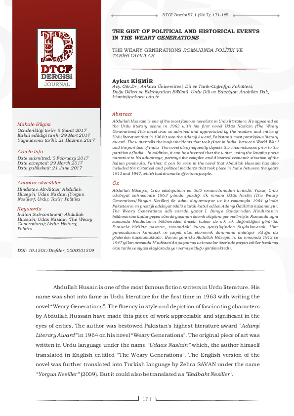 (PDF) The Gist of political and historical events in The Weary Generations