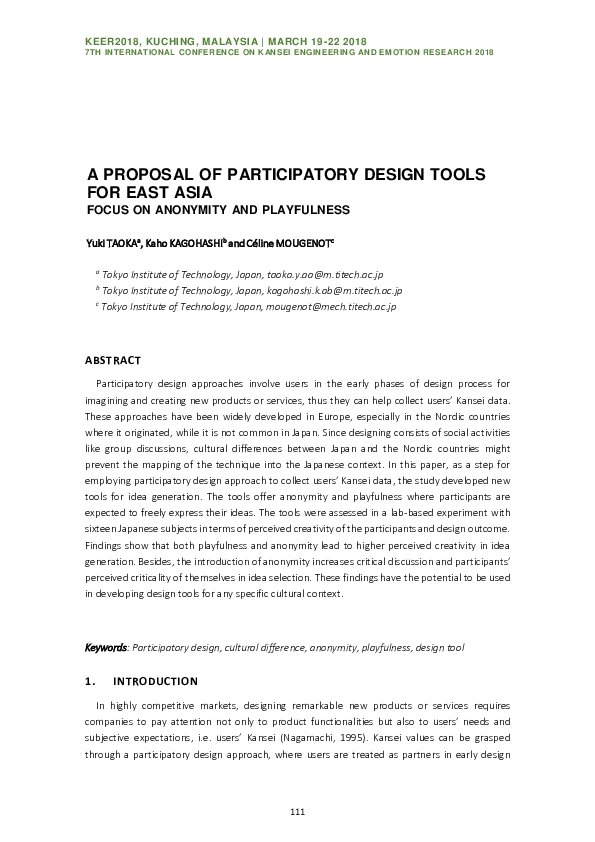 (PDF) A Proposal of Participatory Design Tools for East Asia: Focus on ...