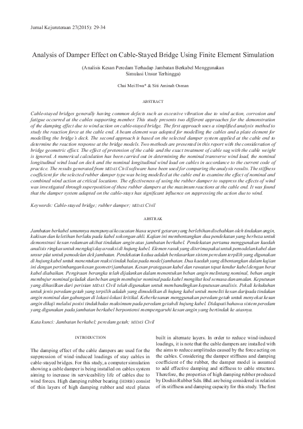 Pdf Analysis Of Damper Effect On Cable Stayed Bridge Using Finite Element Simulation