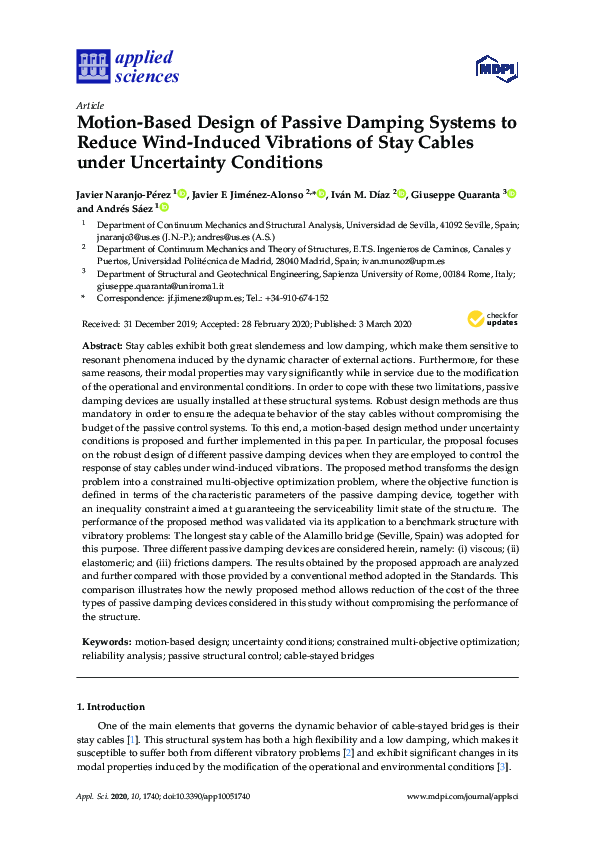(PDF) Motion-Based Design of Passive Damping Systems to Reduce Wind-Induced Vibrations of Stay ...