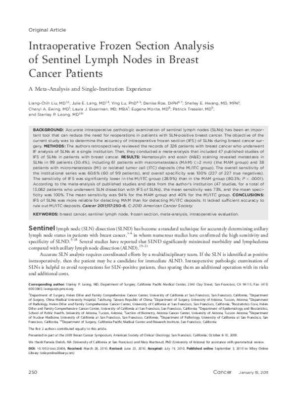 (PDF) Intraoperative Frozen Section Analysis of Sentinel Lymph Node in ...