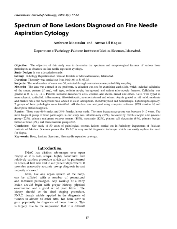 (PDF) Spectrum of bone lesions diagnosed on fine needle aspiration cytology