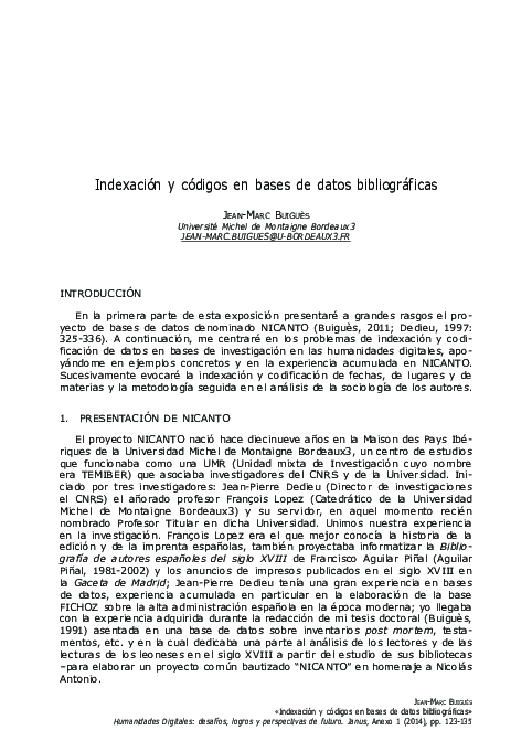 (PDF) Indexación y códigos en bases de datos bibliográficas | Jean-Marc BUIGUES - Academia.edu