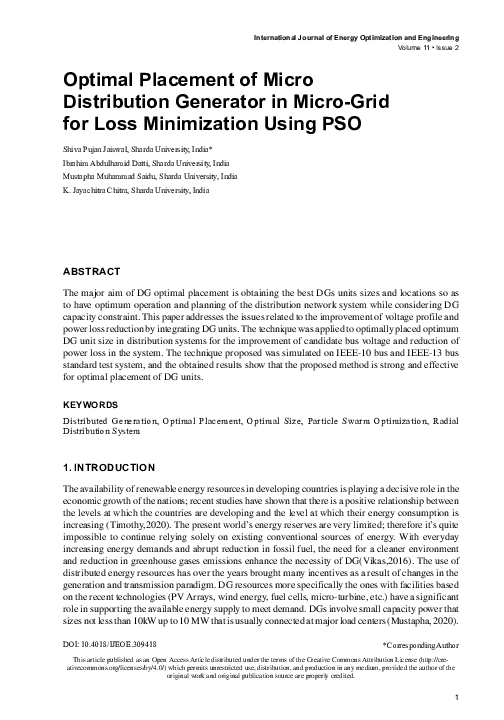 Pdf Optimal Placement Of Micro Distribution Generator In Micro Grid For Loss Minimization