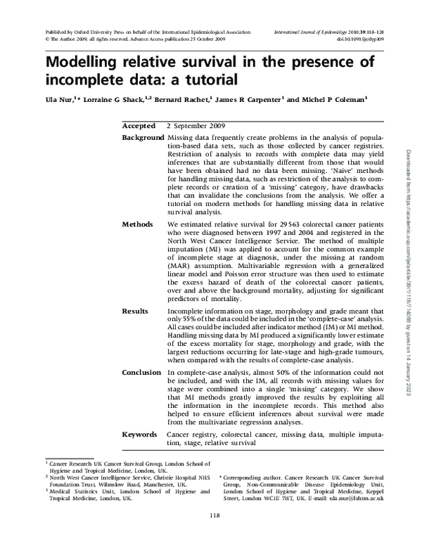 (PDF) Modelling relative survival in the presence of incomplete data: a ...