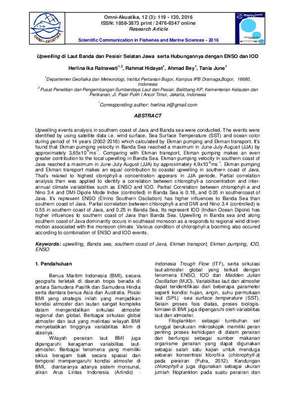 (PDF) Upwelling di Laut Banda dan Pesisir Selatan Jawa serta ...