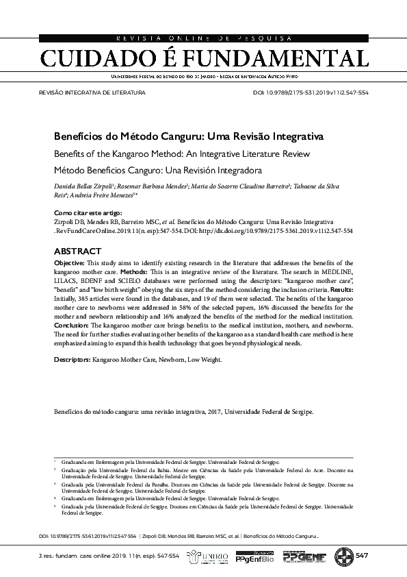 (PDF) Benefits of the Kangaroo Method: An Integrative Literature Review ...