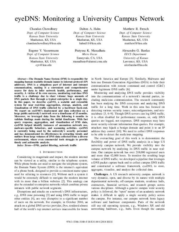 (PDF) eyeDNS: Monitoring a University Campus Network