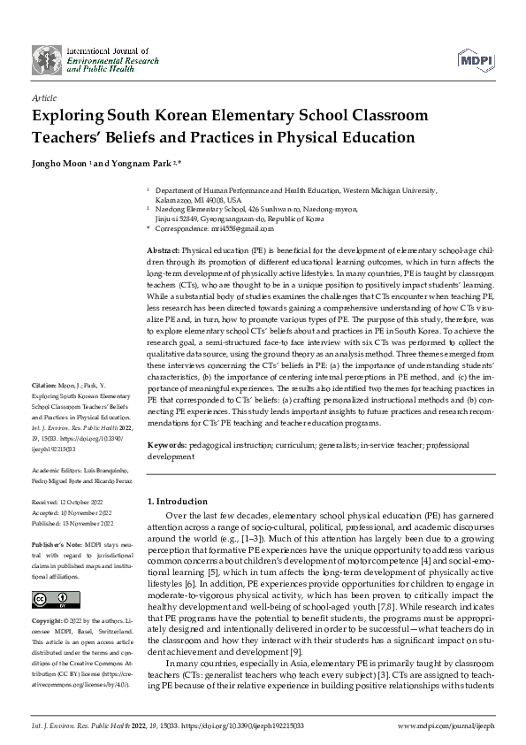 (PDF) Exploring South Korean Elementary School Classroom Teachers ...