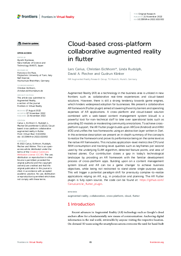 (PDF) Cloud-based cross-platform collaborative augmented reality in flutter | Christian Eichhorn ...