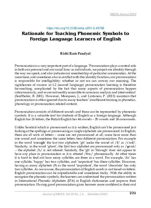 (PDF) Rationale for Teaching Phonemic Symbols to Foreign Language ...