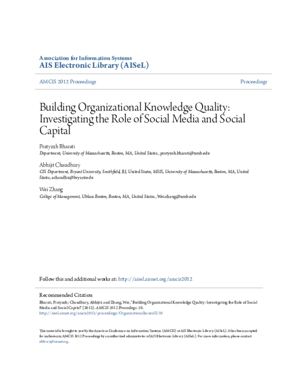 (PDF) Building Organizational Knowledge Quality: Investigating the Role of Social Media and ...